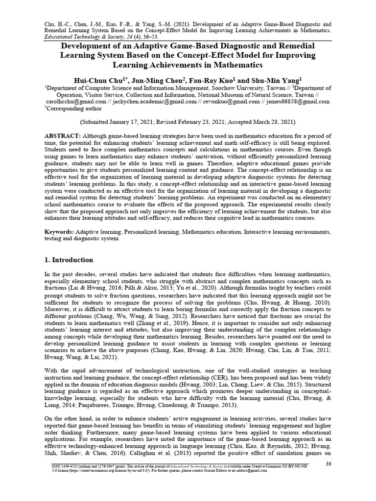 Development Of An Adaptive Game Based Diagnostic And Remedial Pdf Learning Mathematics