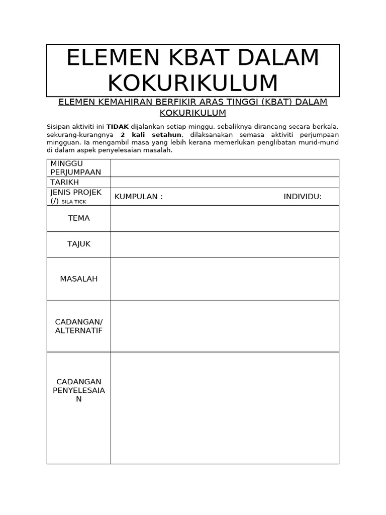 Elemen Kbat Dalam Kokurikulum | PDF