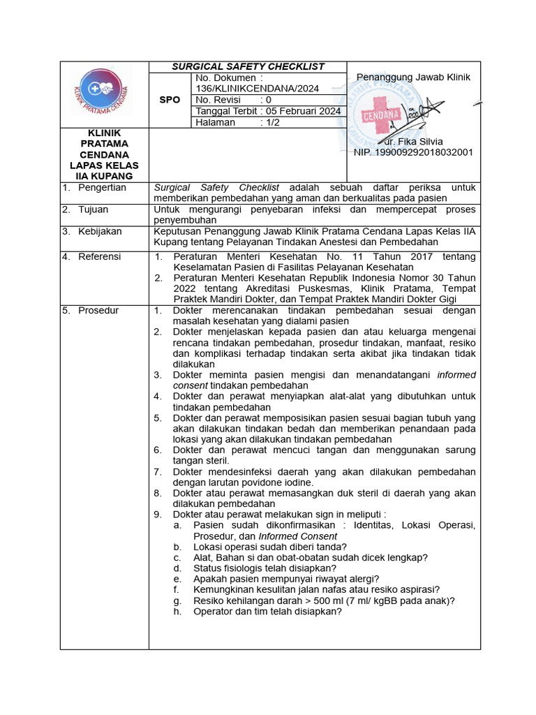 136 SPO Surgical Safety Checklist | PDF