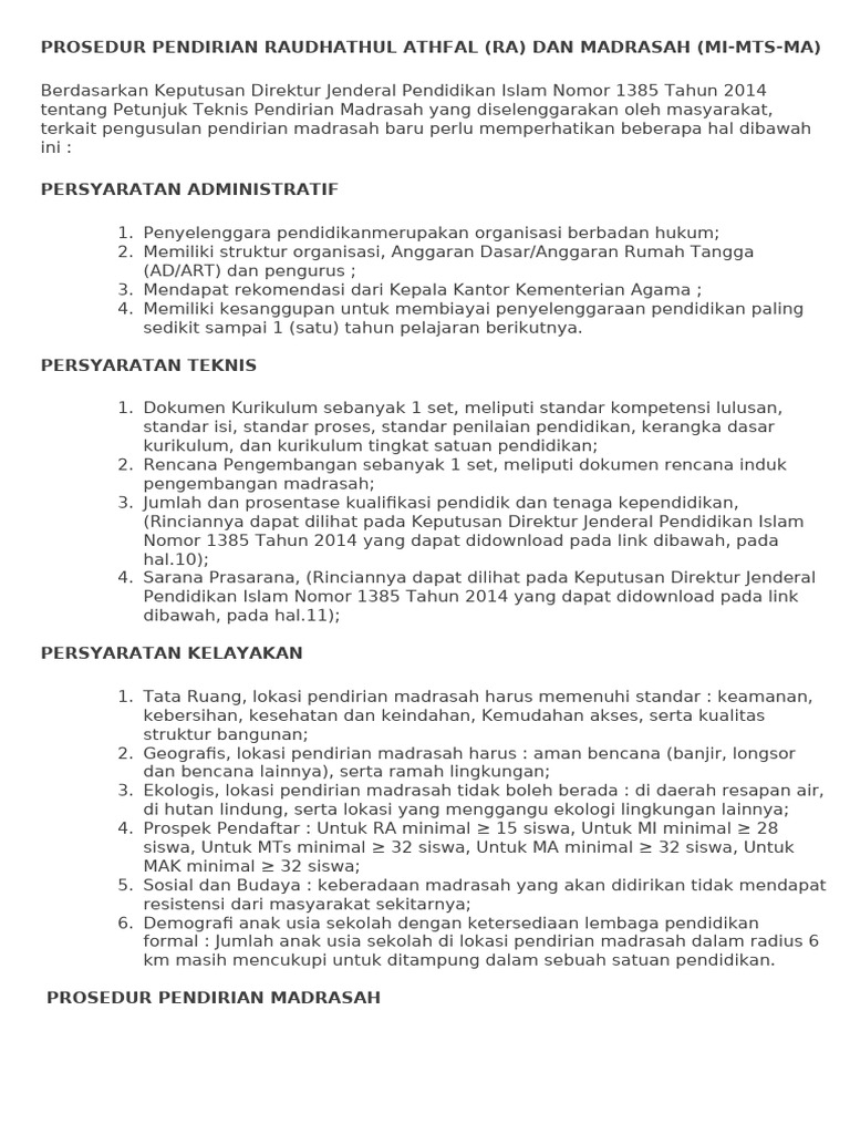 Syarat Pendirian Raudhatul Athfal | PDF