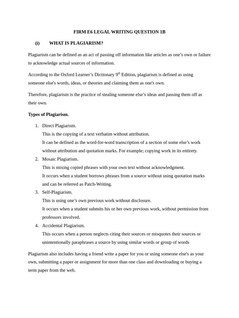 Firm E6 Legal Writing Question 1B-1 | PDF | Plagiarism