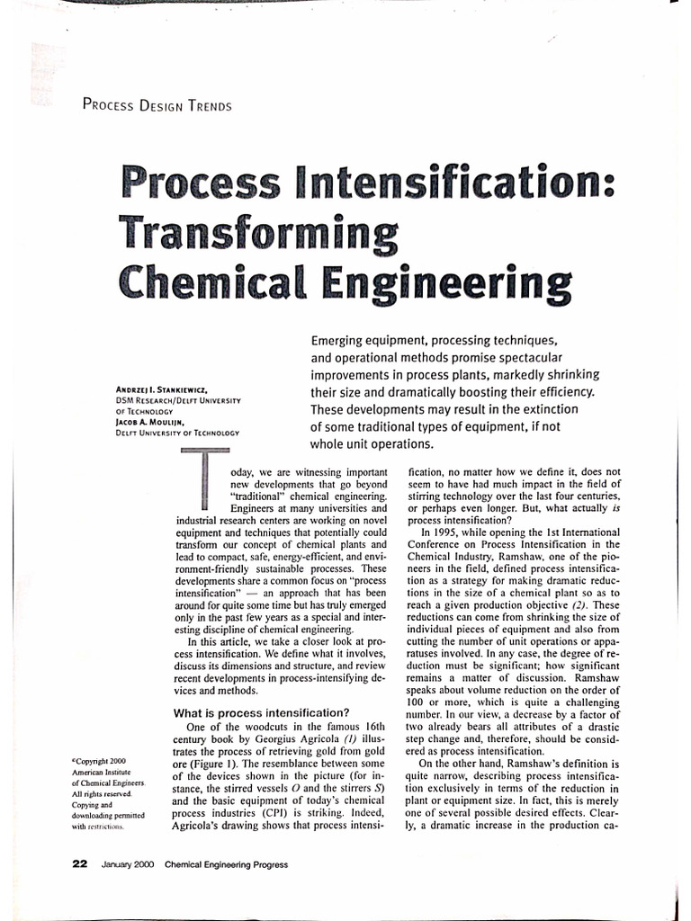 Process Intensification - Transforming Chemical Engineering | PDF