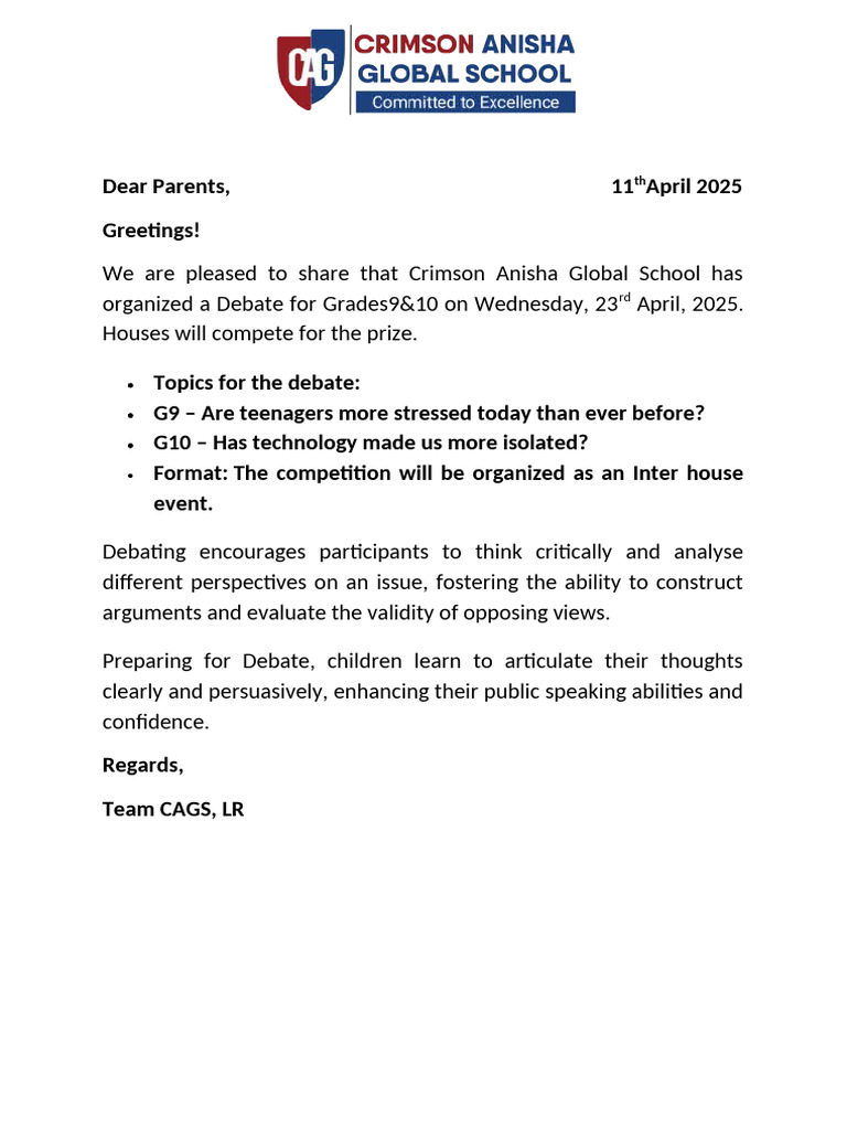 Debate Circular - Grade 9&10 | PDF
