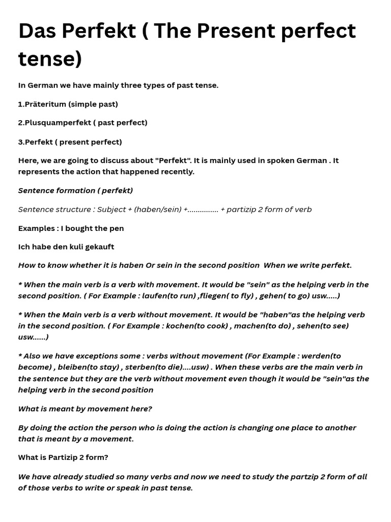 Understanding German Present Perfect Tense | PDF