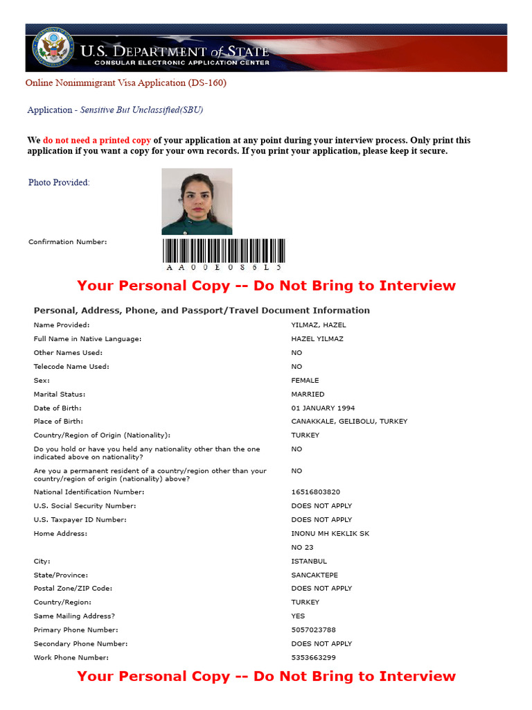 Consular Electronic Application Center - Print Application | PDF ...