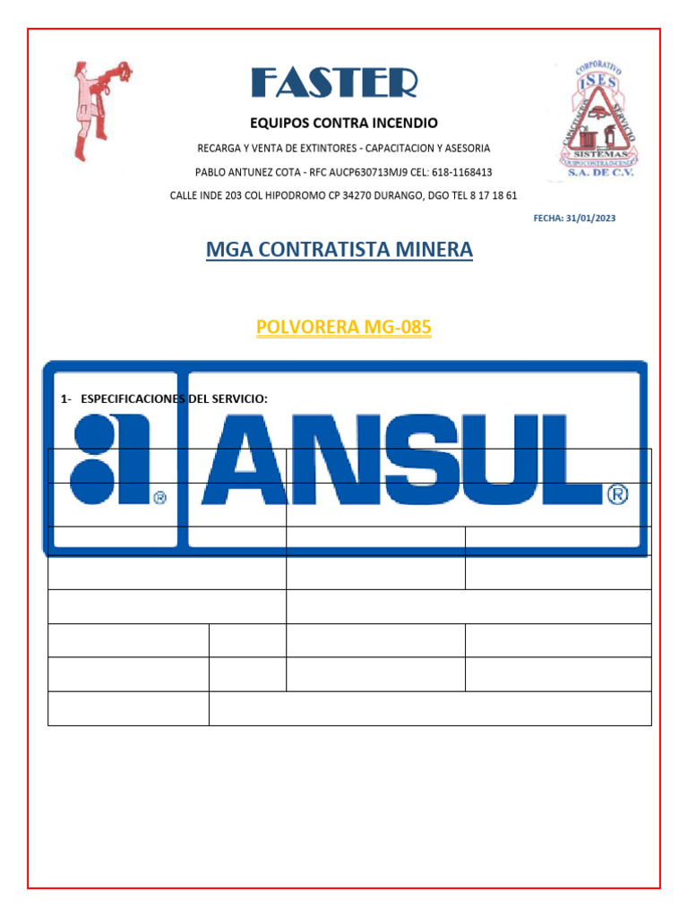 Reporte Ansul Polvorera Mg-085 | PDF