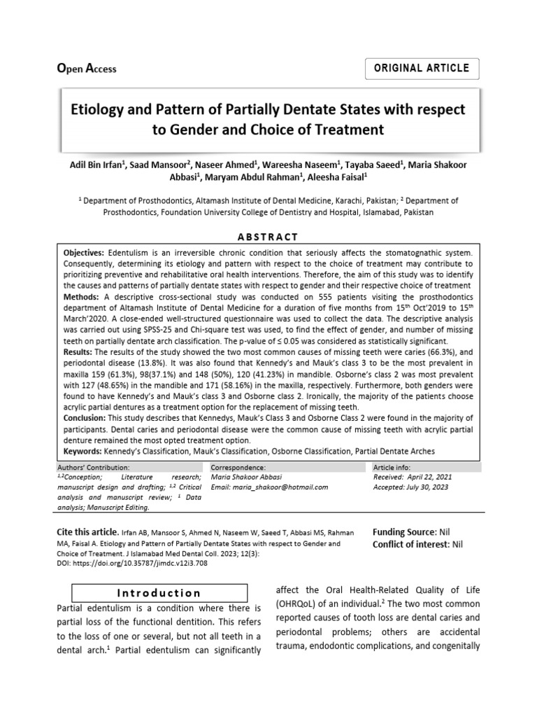Etiology and Pattern of Partially Dentate States W | PDF | Dentures ...