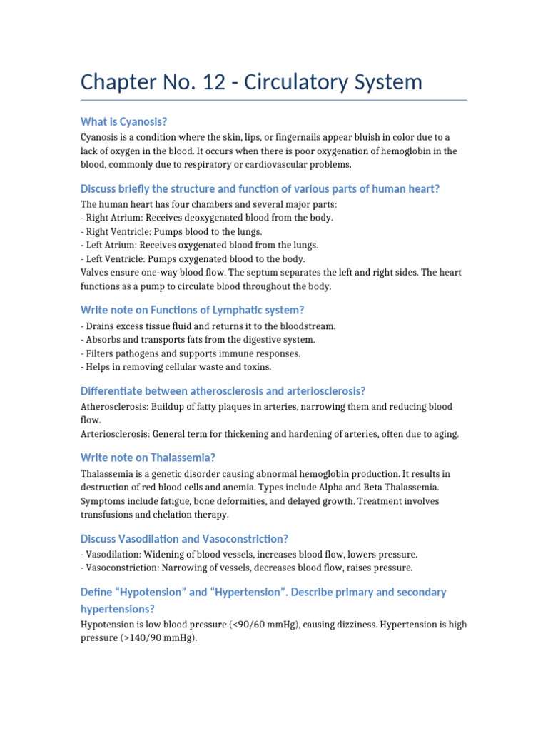 Chapter 12 Circulatory System QA | PDF | Heart | Circulatory System