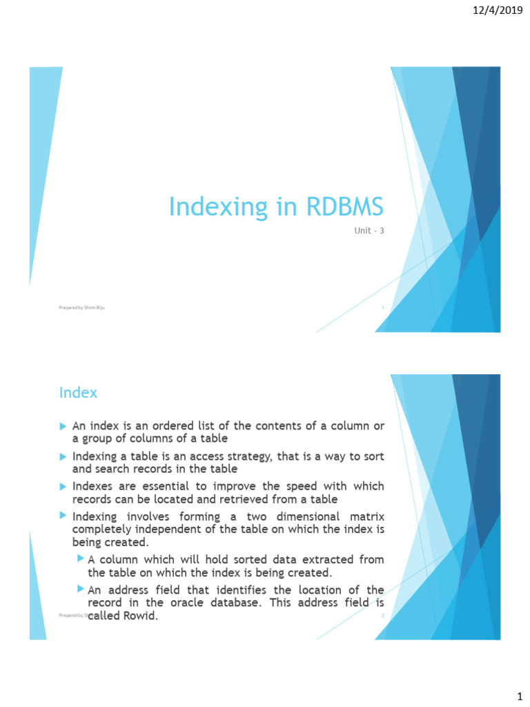 RDBMS Unit3 | PDF | Database Index | Table (Database)