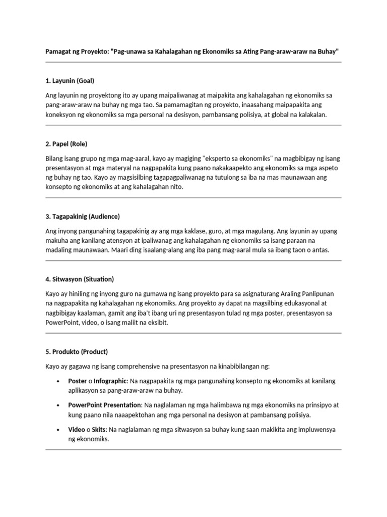 GRASPS Pamagat NG Proyekto | PDF