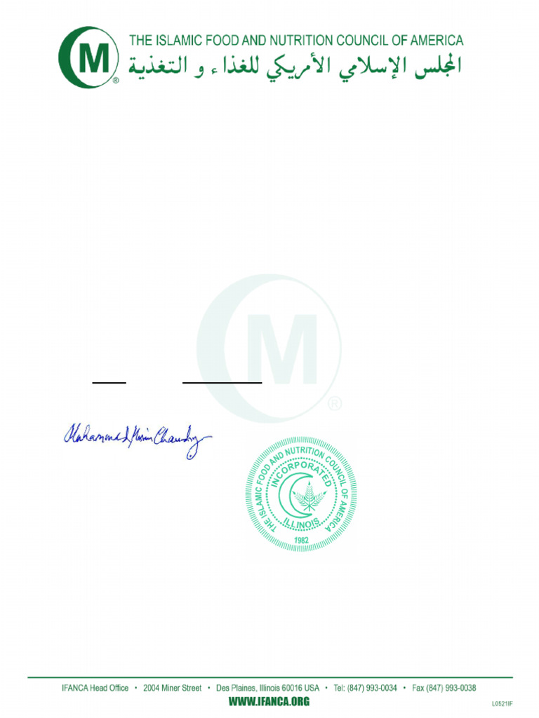 IFANCA Halal Certification for RAK Porcelain | PDF