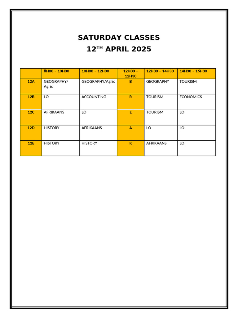 12 April Time Table | PDF