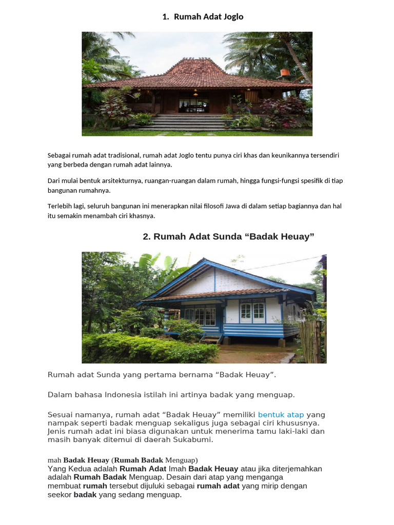Rumah Adat Badak Heuay dan Ciri Khasnya | PDF