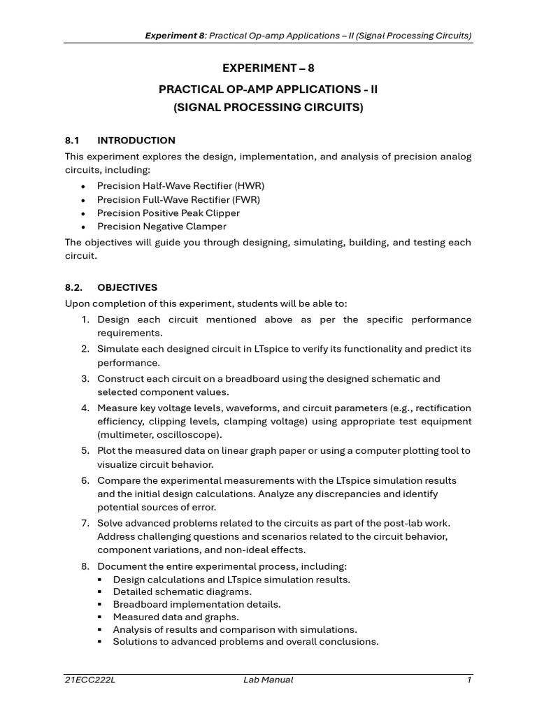 Expt 8 - Practical Op-Amp Applications - II (Signal Processing Circuits) | PDF | Rectifier ...