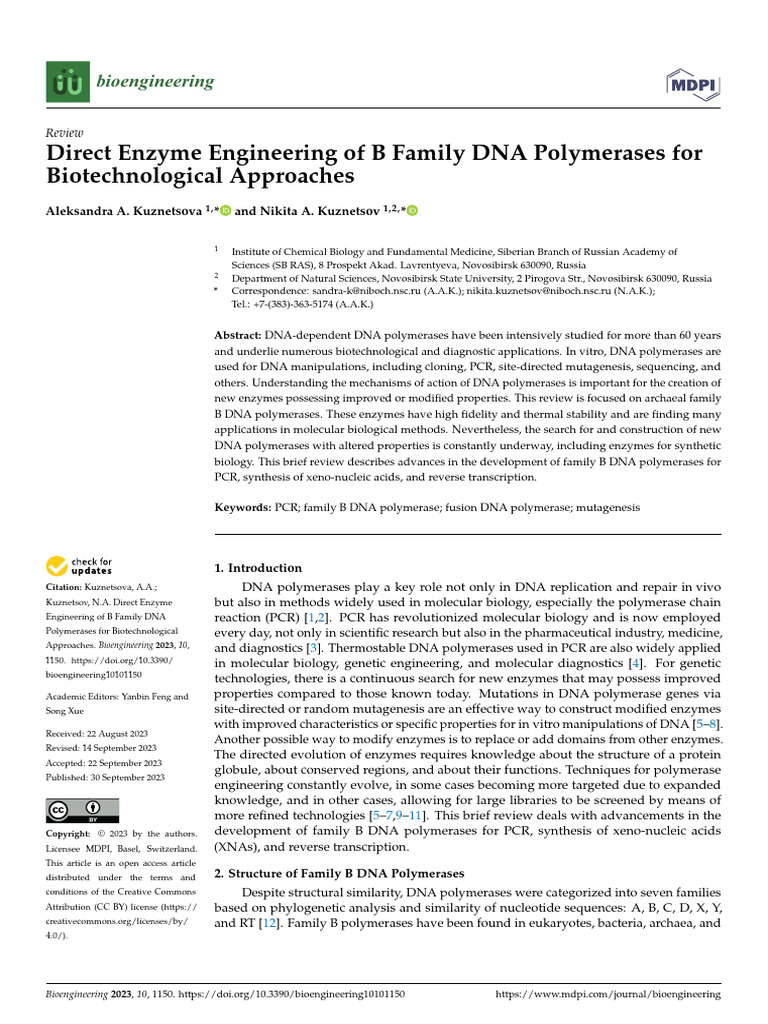Direct Enzyme Engineering of B Family DNA Polymerases for ...