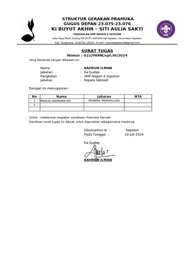 SURAT TUGAS PRAMUKA | PDF