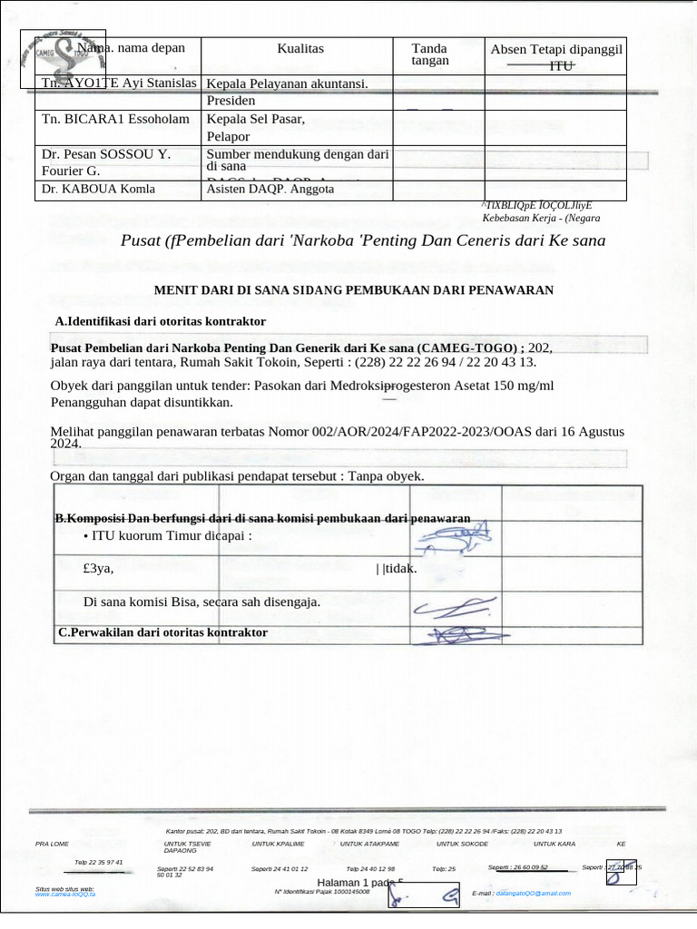 Procès-Verbal D'ouverture Des Plis - AOR - DEPO PROVERA (IND) | PDF