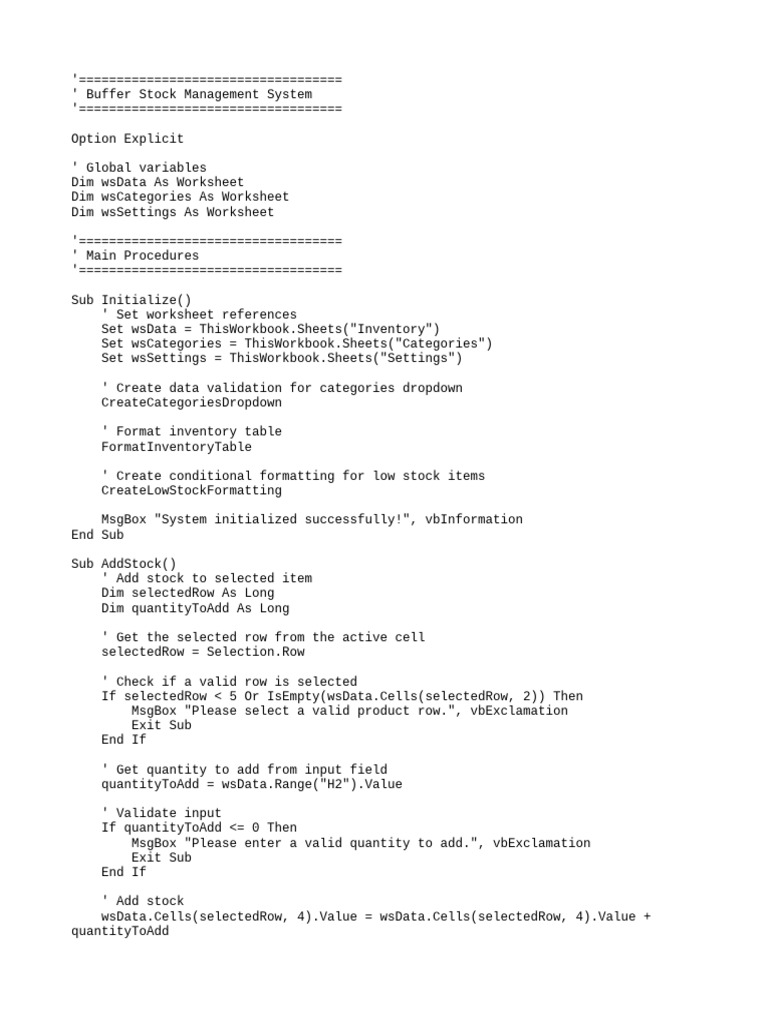Buffer Stock Management System | PDF | Microsoft Excel | Computer ...