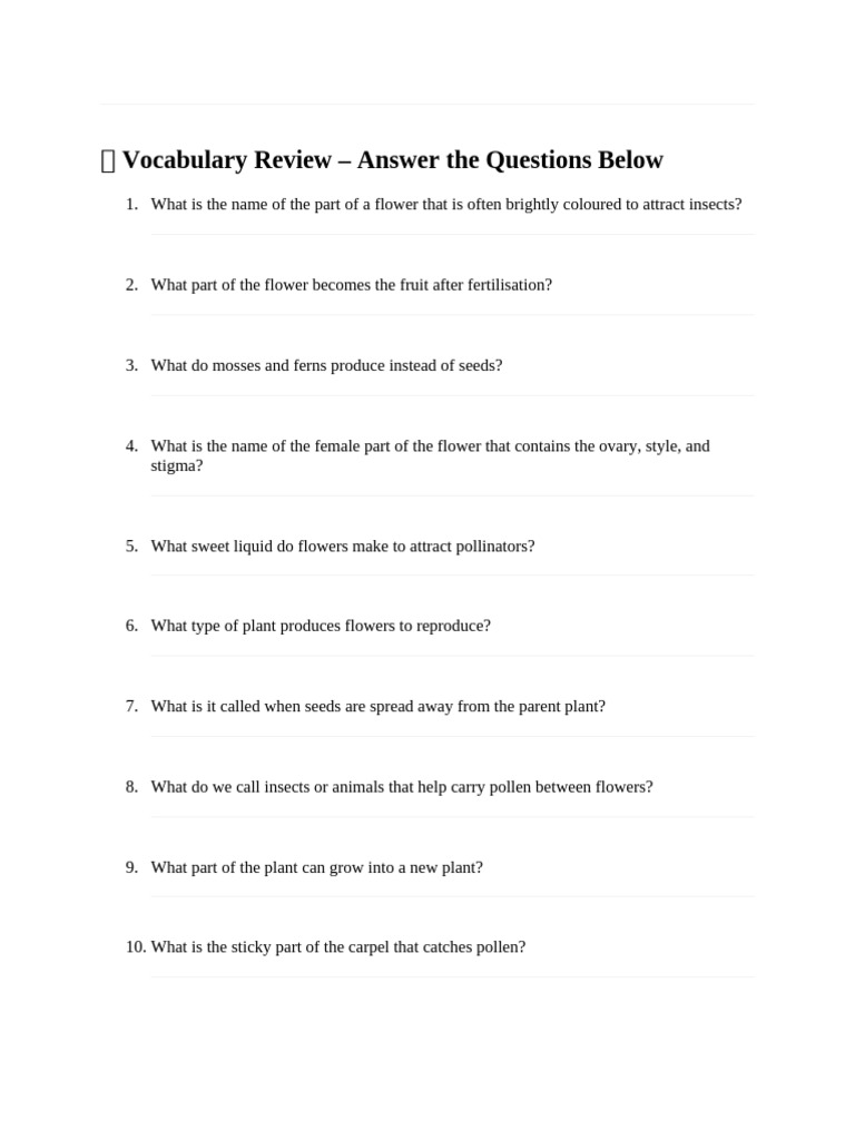 Flowering Plants Vocabulary Review | PDF | Flowers | Fruit