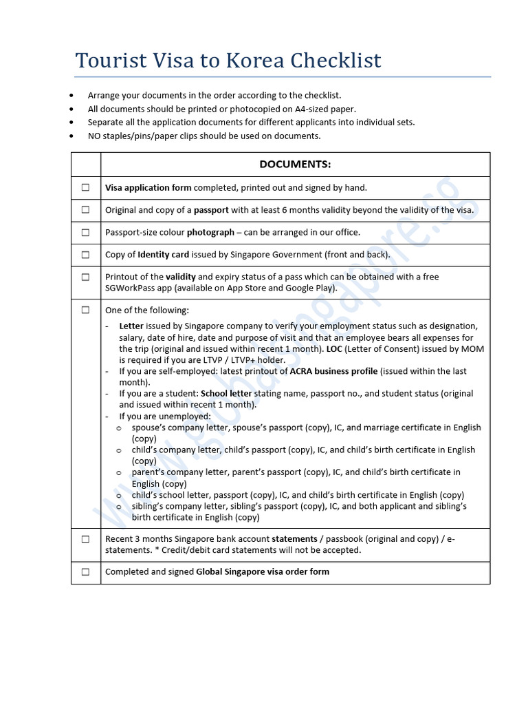 Korean Tourist Visa Checklist | PDF