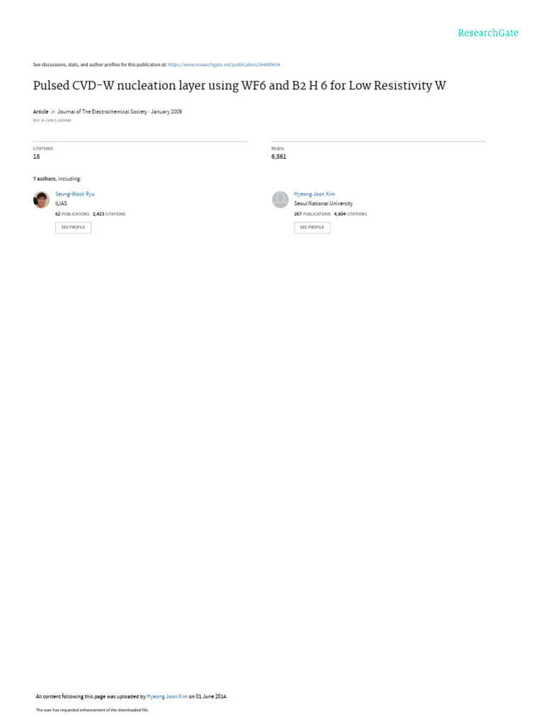 Pulsed CVD-W Nucleation Layer Using WF6 and B2 H 6 | PDF | Chemical Vapor Deposition ...