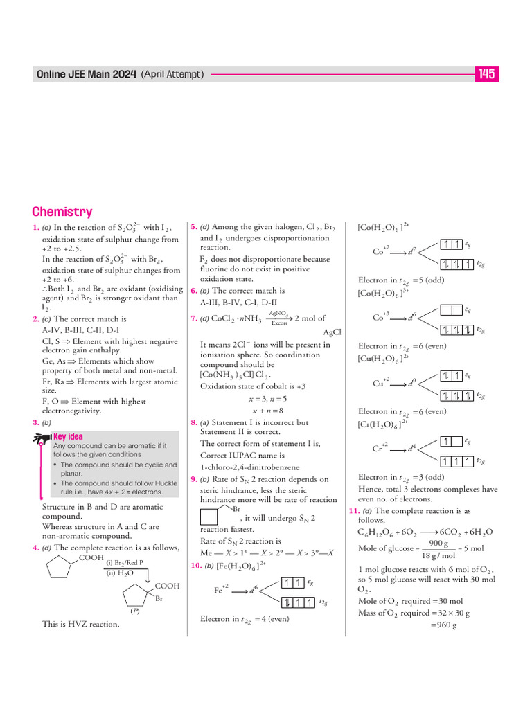 08 April Shift I Chemistry | PDF | Chemical Compounds | Amine
