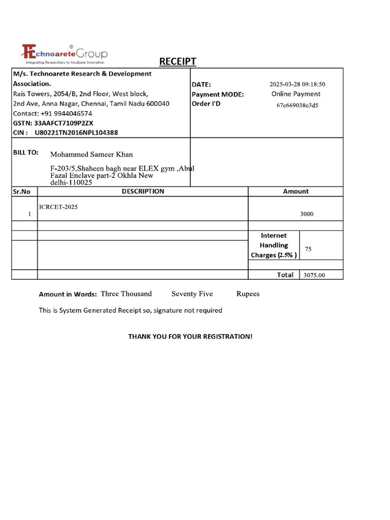 Fee Slip For Registration For Research Paper | PDF