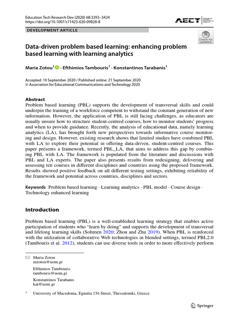 Data Driven Problem Based Learning Enhancing Problem Based Learning With Learning Analytics