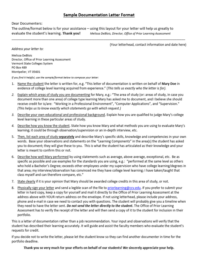Sample Documentation Letter Format | PDF | Learning | Cognition