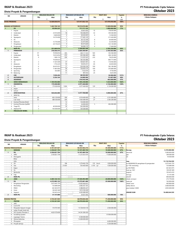 RKAP & Realisasi Probang Oktober 2023 | PDF