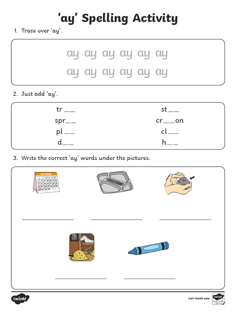 T L 9148c Ay Spelling Activity Twinkl Font | PDF