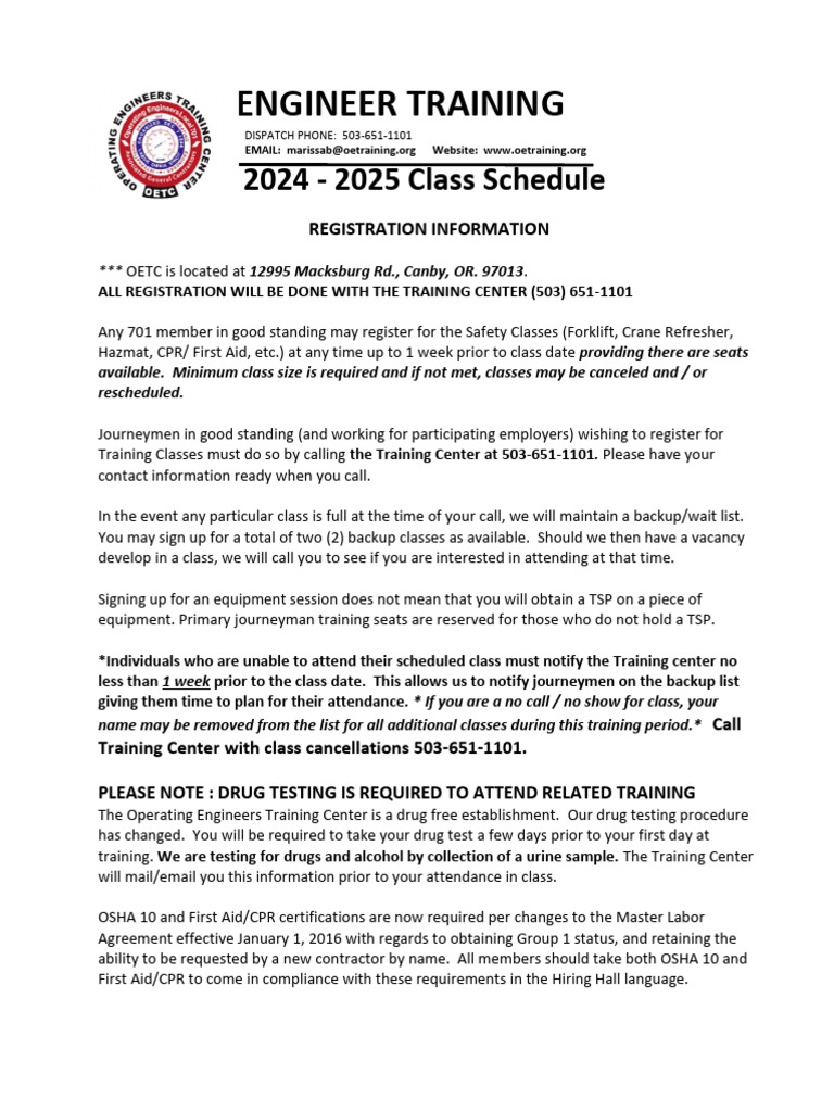 OETC JUT Final Schedule 2024-25 | PDF | Forklift | Occupational Safety ...