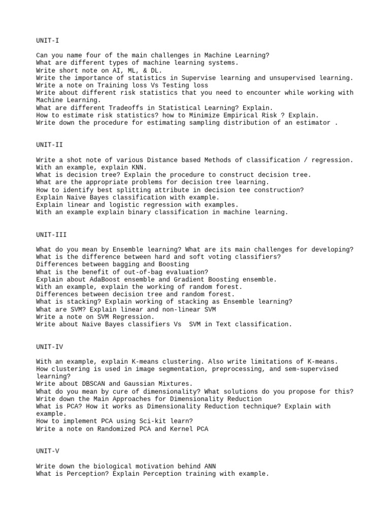 ML Unit Wise Important Questions | PDF | Machine Learning | Support Vector Machine