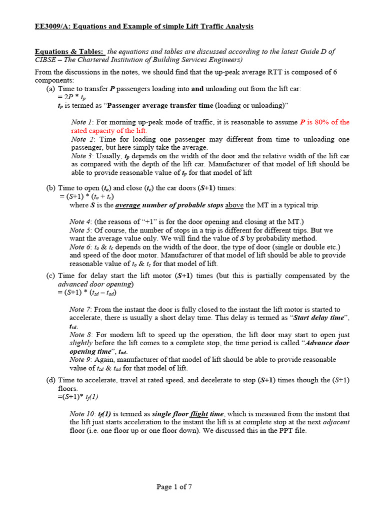 Topic 2B Lifts & Esca - Equations and Example of Simple Lift Traffic ...