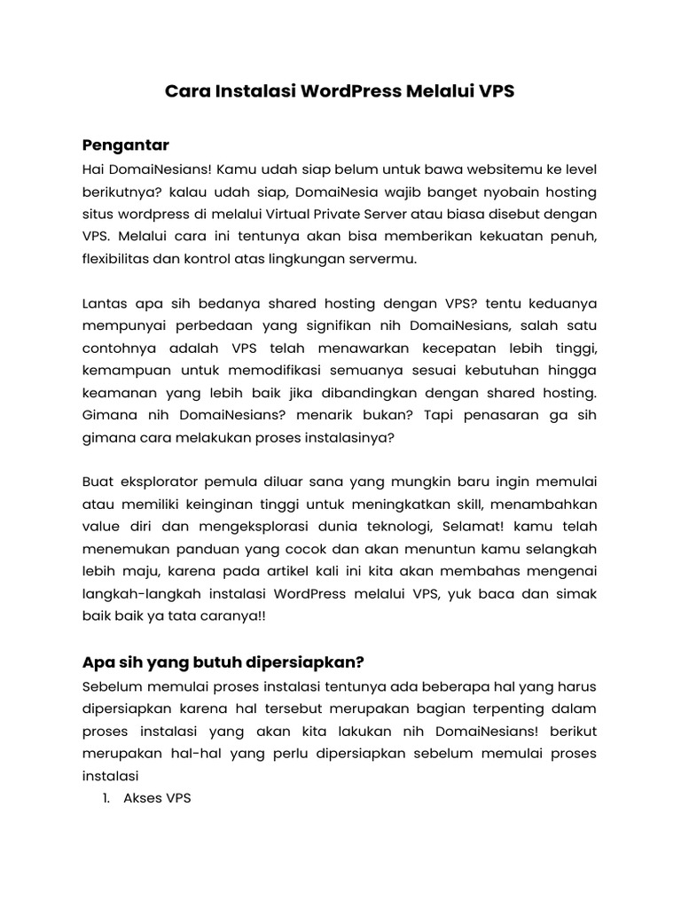 Cara Instalasi WordPress Melalui VPS - Artikel 1 | PDF