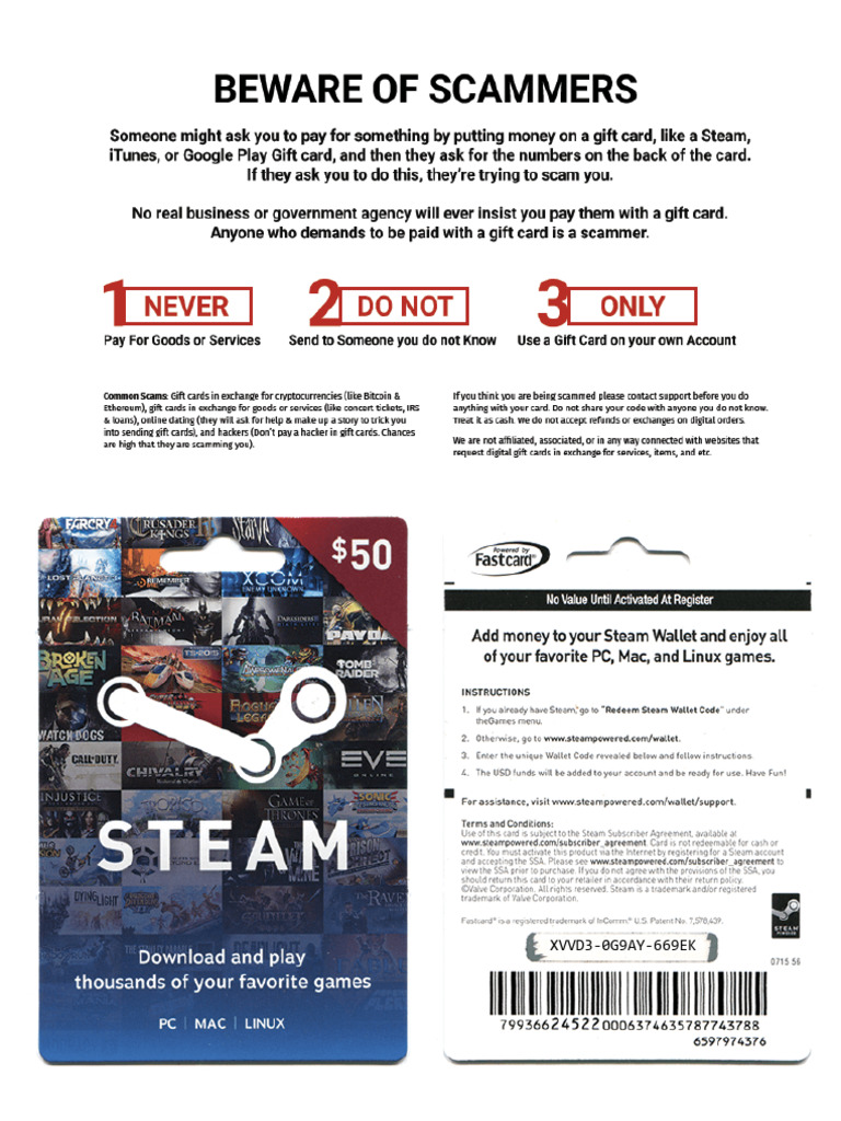 $50 USA Steam Gift Card | PDF