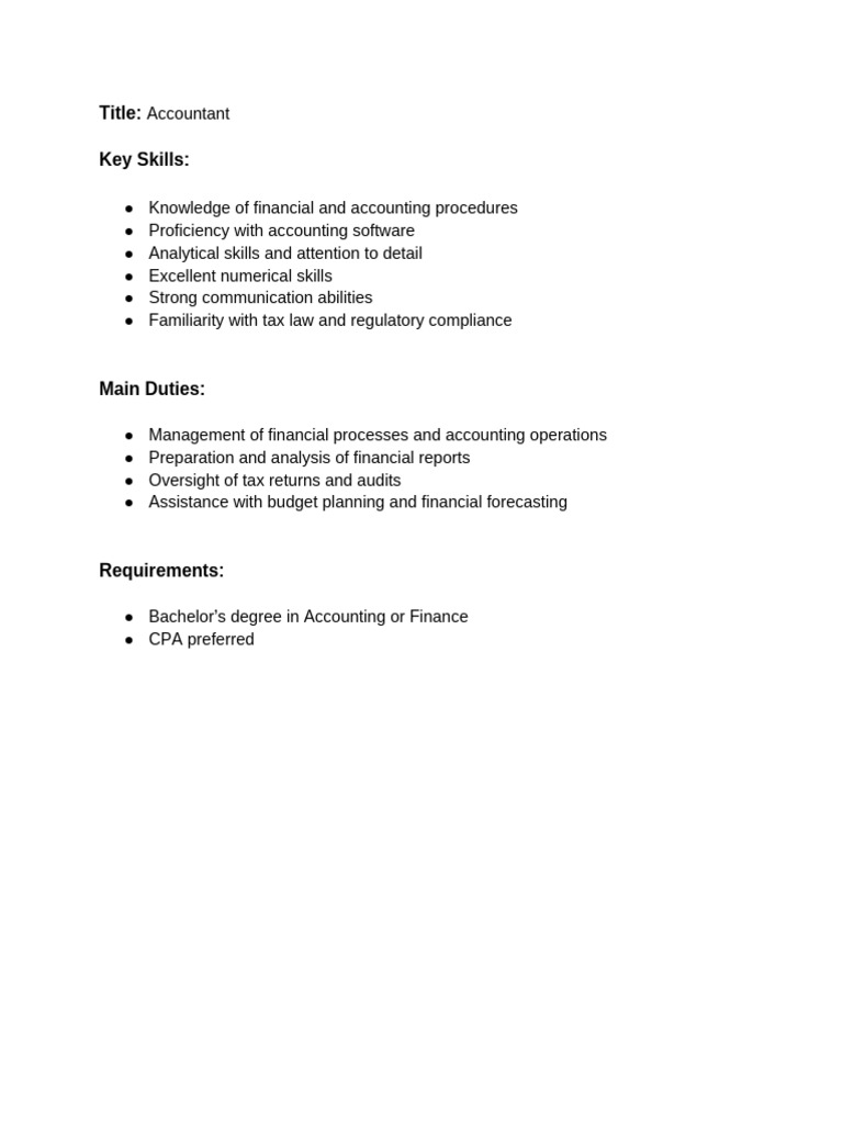 Accountant Job Description Sample - 3 | PDF