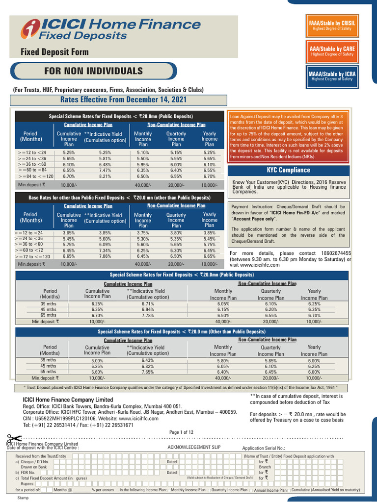 ICICI Home Finance Fixed Deposit Form | PDF | Financial Services
