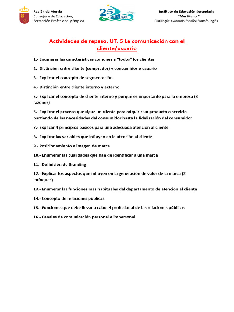 Actividades de repaso UT. 5 | PDF
