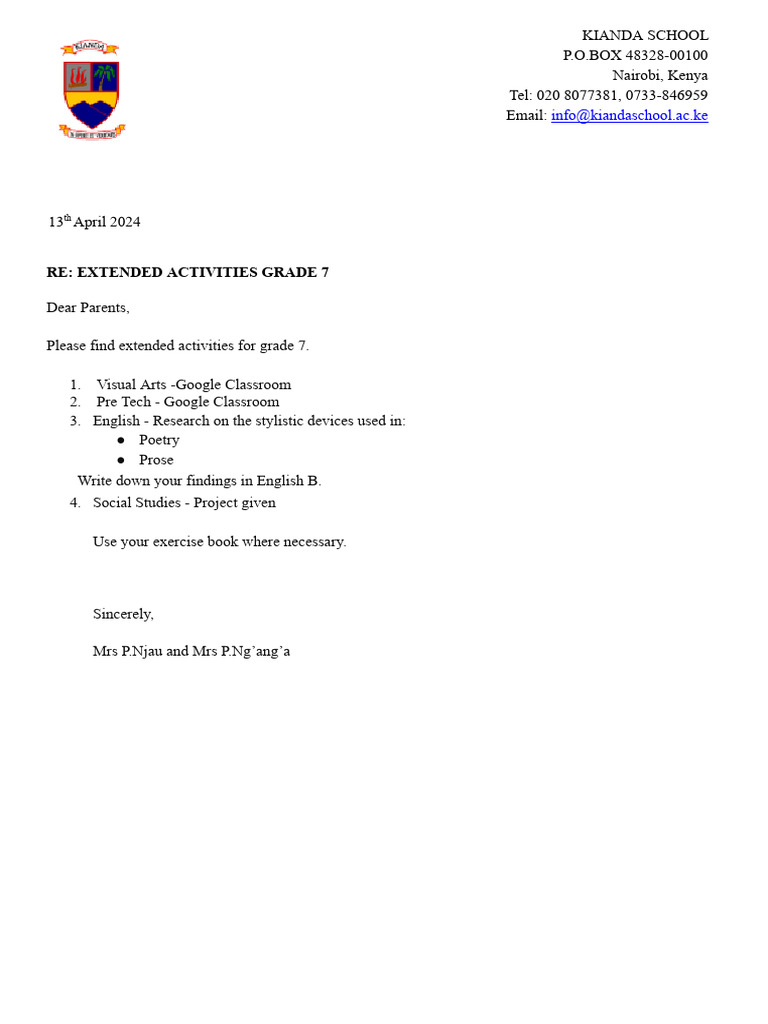 Grade 7 Extended Activities Notice | PDF