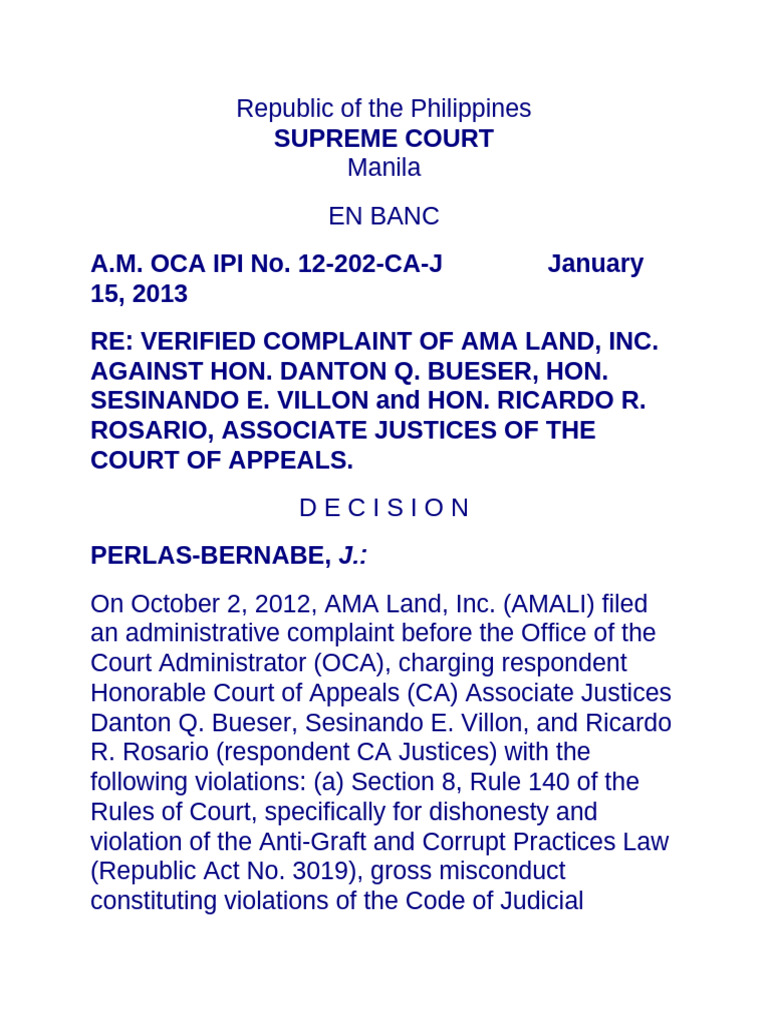 Re Verified Complaint of Ama Land Am Oca Ipi No. 12-202-CA-j | PDF | Injunction | Complaint