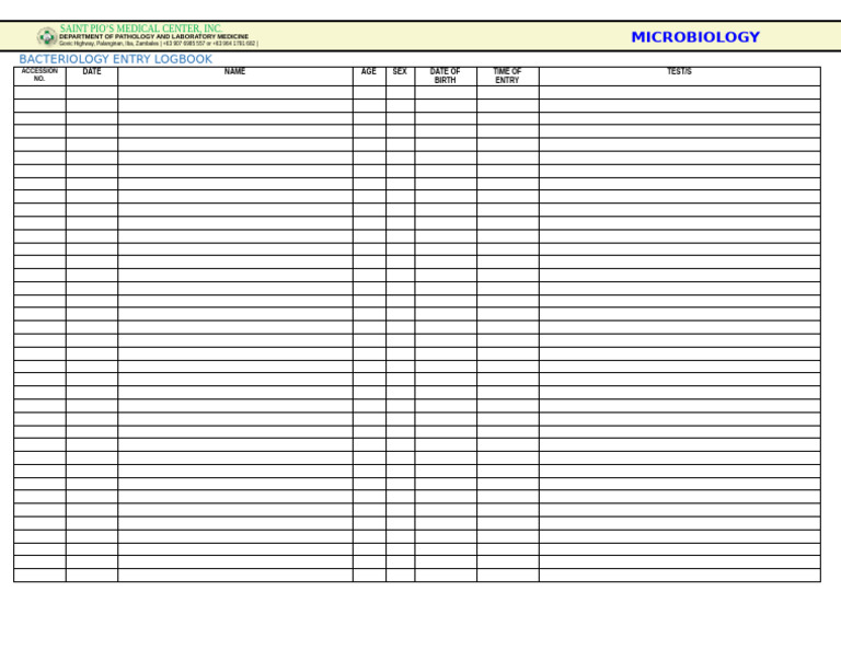 Bacteriology Entry Logbook | PDF
