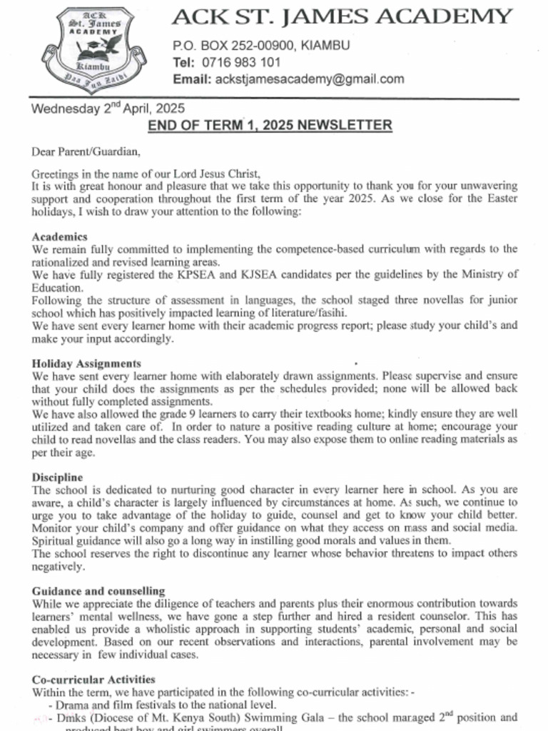 End of Term 1,2025 Newsletter | PDF