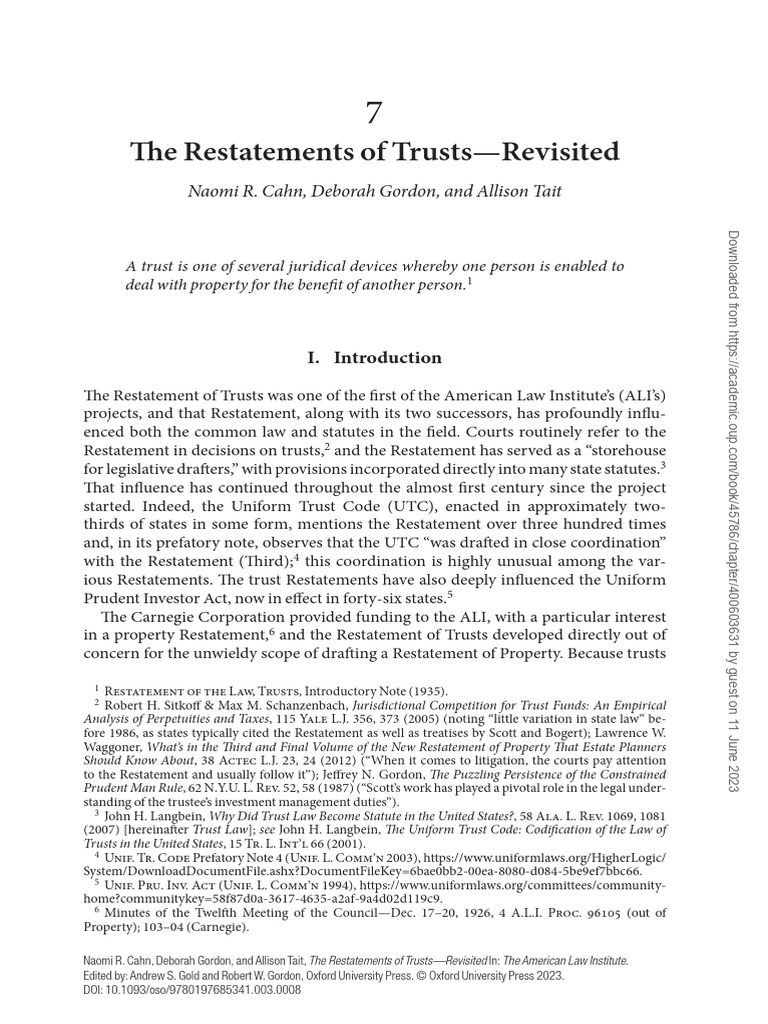 The Restatements of Trusts-Revisited | PDF | Fiduciary | Trustee