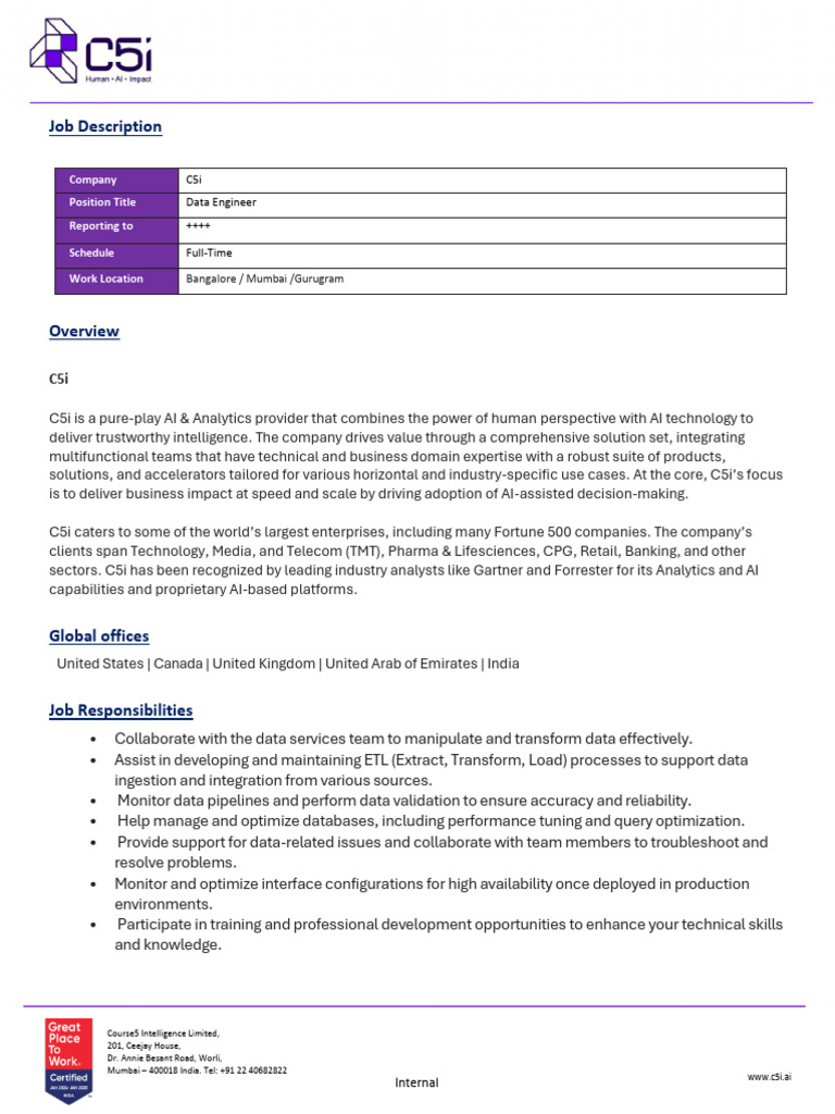 JD Data Engineer - Fresher | PDF | Computing | Information Technology