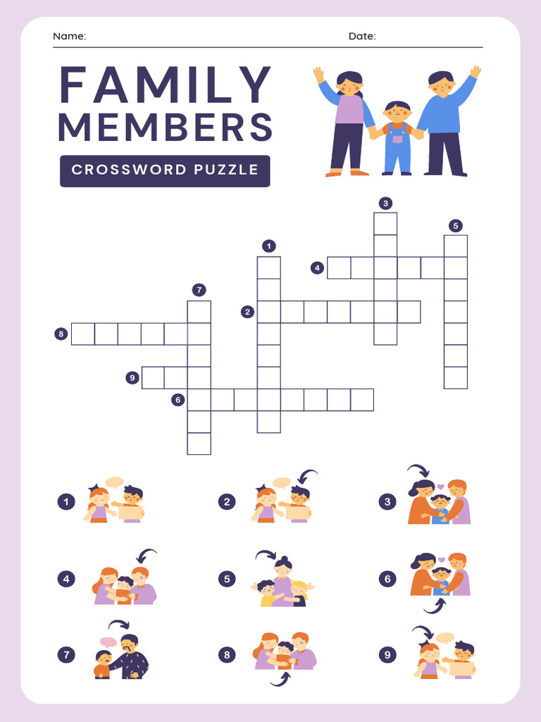 Family Members Crossword Puzzle Worksheet in Colorful Illustrative ...