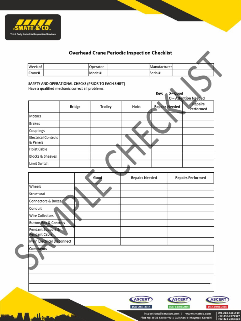 Overhead Crane Inspection Checklist | PDF