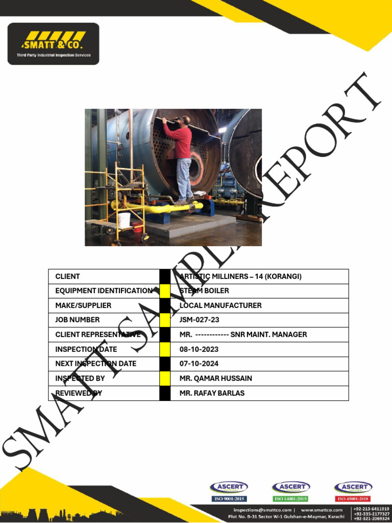 Boiler Sample Inspection Report | PDF | Boiler | Mechanical Engineering