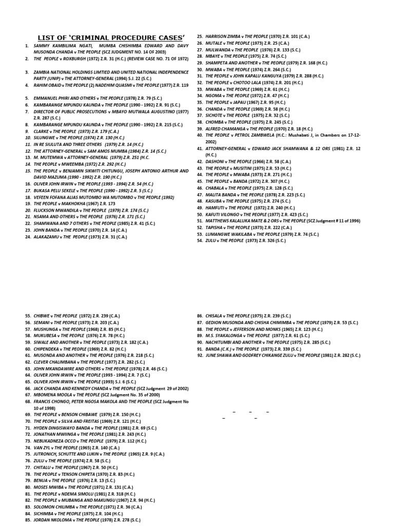 Criminal Procedure List and Full Cases | PDF | Crimes | Crime & Violence