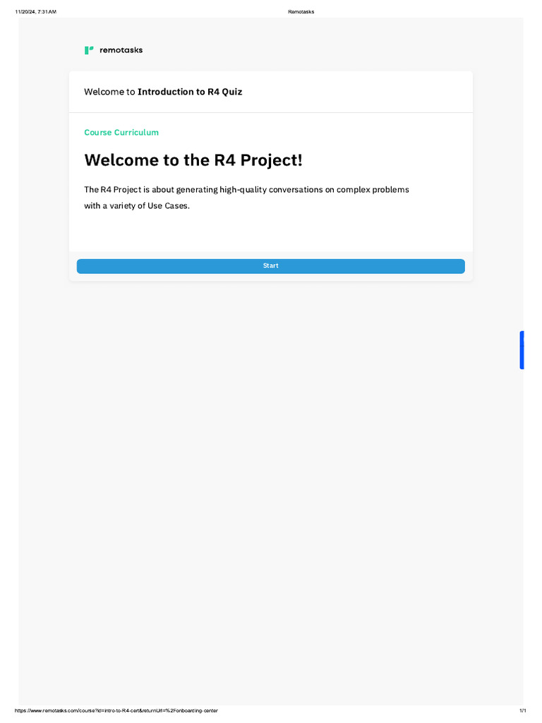 Quiz R4 Project Start | PDF